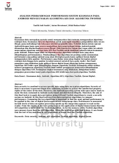 Analisis Perbandingan Performansi Sistem Keamanan Pada Android Menggunakan Algoritma Aes Dan