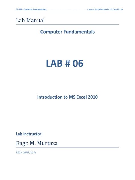 lab 6 introduction to ms excel 2010 pdf microsoft excel