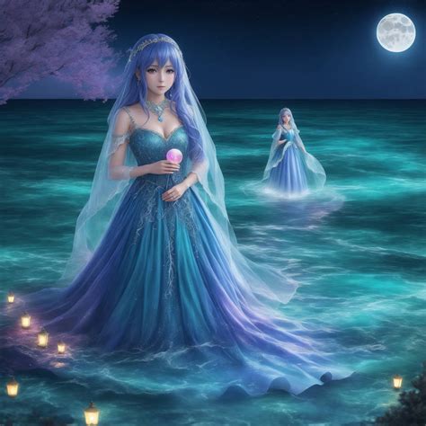Beautiful Blue Hair Anime Girl In Ocean Night By Futuristartist On