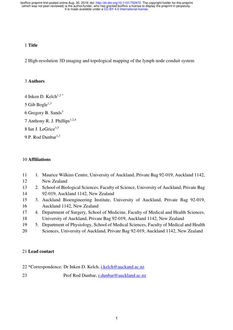 Pdf High Resolution 3d Imaging And Topological Mapping Of The Lymph