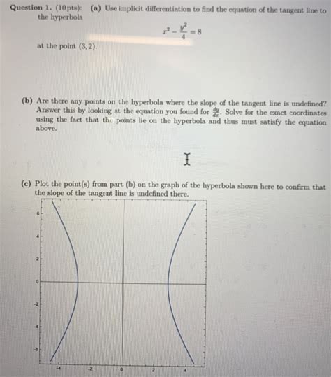 Solved Question 1 10 Pts The Hyperbola A Use Implicit