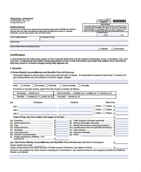 Free Printable Financial Affidavit Form