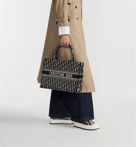 Medium Dior Book Tote Ecru And Blue Dior Oblique Embroidery 36 X 27 5