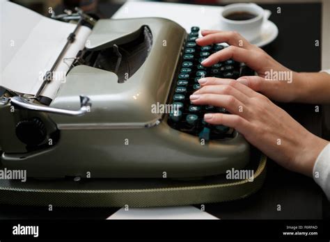 Closeup Of Woman Typing With Old Typewriter Side View Stock Photo Alamy
