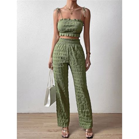 Emily Self Tie Tube Bubble Lattice Pants Terno Pants Coordinates New