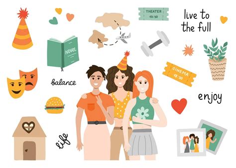 Set About Full Saturated Life Fun Illustration With Three Different