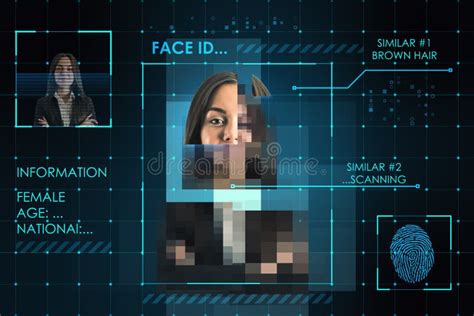 Face Recognition And Biometric Concept With Scanning Process Of Young Woman And Fingerprint With