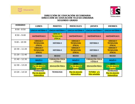 Horario Escolar Segundo Grado Telesecundaria Pdf