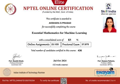 akshara s prasad on linkedin machinelearning mathematics lifelonglearning nptel skillindia