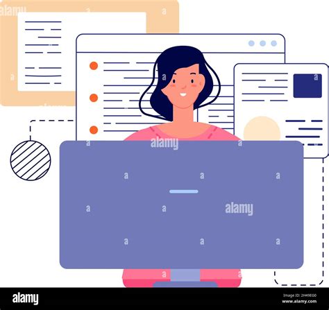 Girl Programmer Character Woman Writer Blogger Or Site Developer