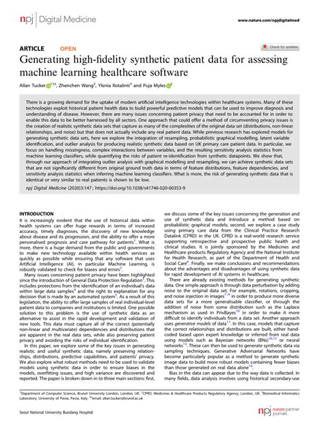 Pdf Generating High Fidelity Synthetic Patient Data For Assessing