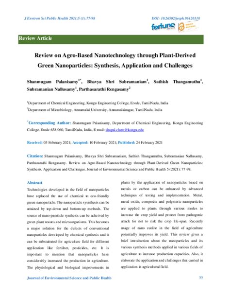 Pdf Review On Agro Based Nanotechnology Through Plant Derived Green