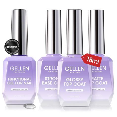 Gellen Professional Nail Art Gel Set 18ml 4pcs Base Top Coat Clear