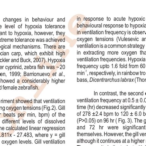 Gill Ventilation Frequencies Opercular Beats Per Minute Of Mrigal