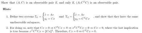 show that a c is an observable pair if and only