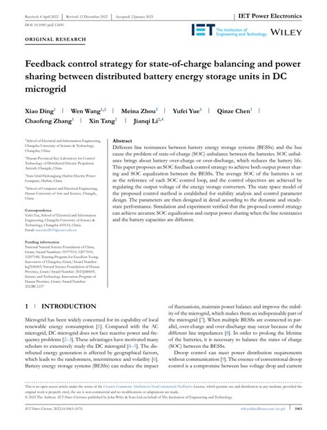 Pdf Feedback Control Strategy For State‐of‐charge Balancing And Power Sharing Between