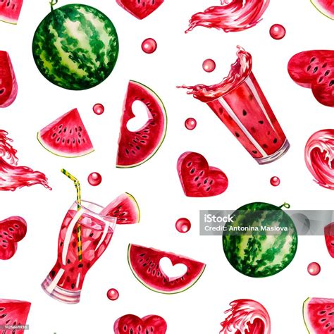 수박 원활한 패턴 수채화 라벨 포장을위한 디자인 솔루션 섬유 및 배경용 0명에 대한 스톡 벡터 아트 및 기타 이미지 0명