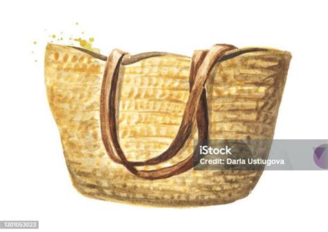 고리버들 비치 백 흰색 배경에 고립 된 손으로 그린 수채화 그림 0명에 대한 스톡 벡터 아트 및 기타 이미지 0명 가방 개념 Istock