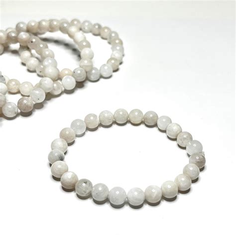 Rainbow Moonstone Beaded Bracelet Handmade Gemstone Stretch Bracelet