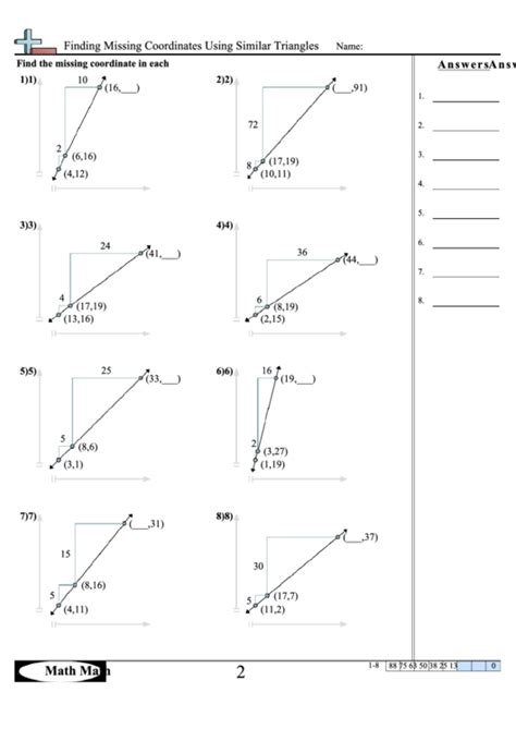 Finding Missing Coordinates Using Similar Triangles Worksheet Printable Pdf Download
