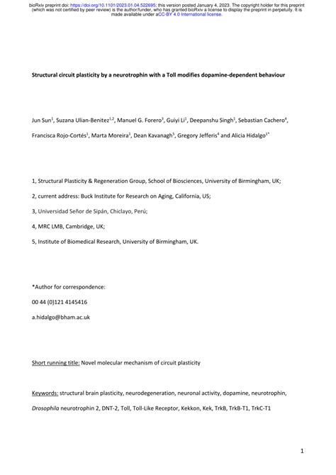 Pdf Structural Circuit Plasticity By A Neurotrophin With A Toll Modifies Dopamine Dependent