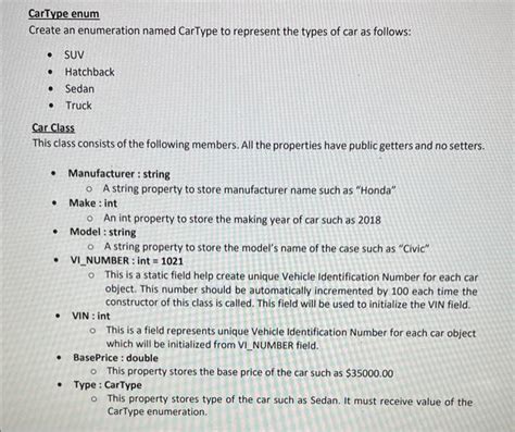 Solved Cartype Enum Create An Enumeration Named Cartype To