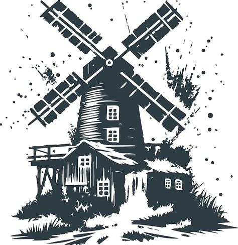 Vector Stencil Art Of An Ancient Windmill Premium Ai Generated Vector
