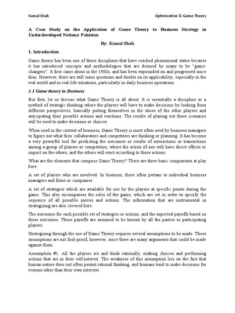 kamal shah optimization and game theory pdf game theory strategic