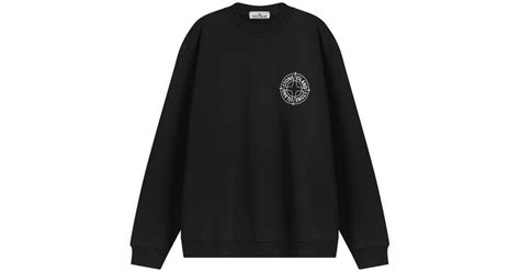 Stone Island Outline Compass Crew Neck Sweatshirt In Black For Men