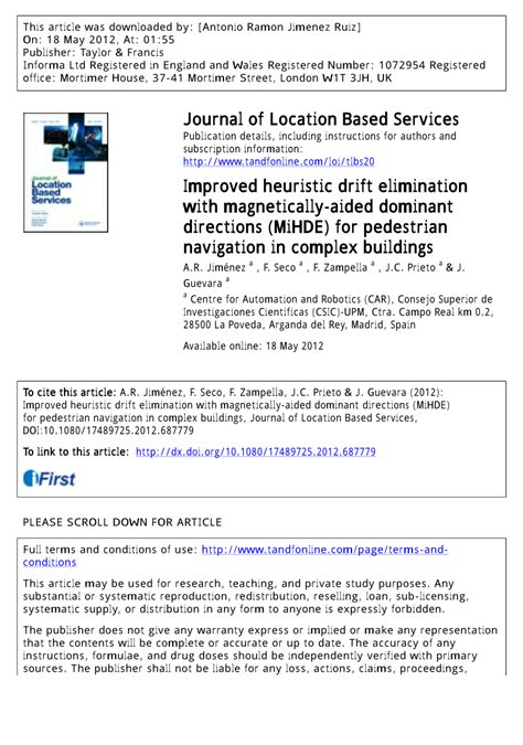 Pdf Journal Of Location Based Services Improved Heuristic Drift Elimination With Magnetically