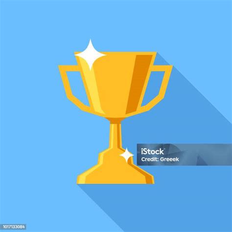 우승 컵입니다 평면 디자인 벡터 아이콘입니다 트로피 상금 그림자와 파란색 배경에 경쟁에 대한 스톡 벡터 아트 및 기타 이미지 경쟁 금 금속 금색 Istock