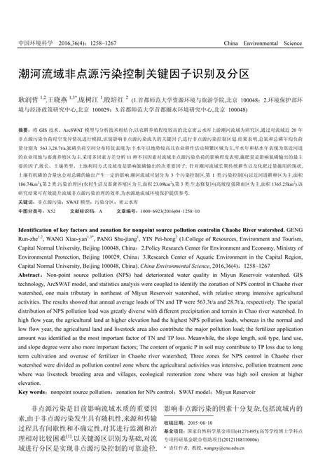 Pdf Identification Of Key Factors And Zonation For Nonpoint Source Pollution Controlin Chaohe
