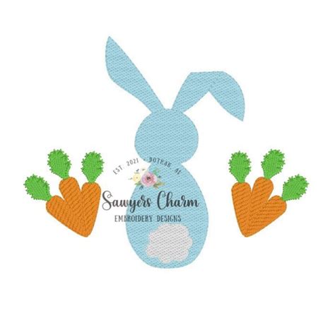 Easter Bunny With Carrots Trio Sketch Stitch Machine Embroidery Design