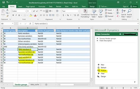 how to import and update data to excel via dynamics 365 finance and