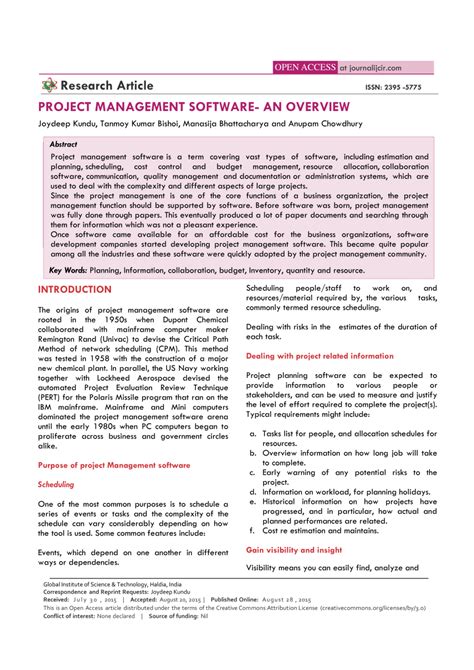 (PDF) PROJECT MANAGEMENT SOFTWARE-AN OVERVIEW