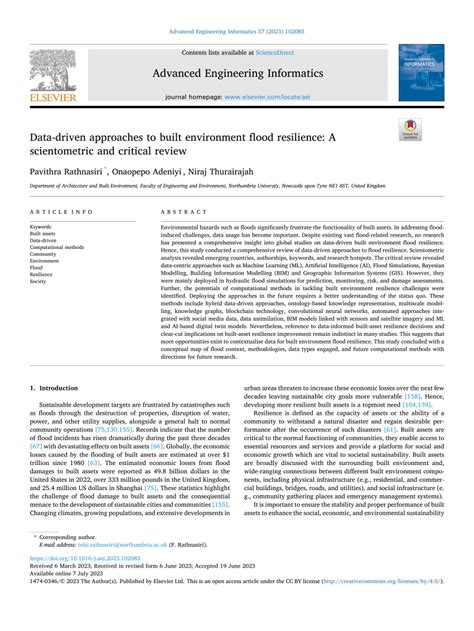 PDF Data Driven Approaches To Built Environment Flood Resilience A Scientometric And Critical