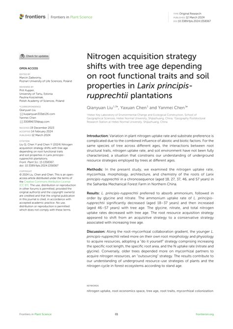 Pdf Nitrogen Acquisition Strategy Shifts With Tree Age Depending On Root Functional Traits And
