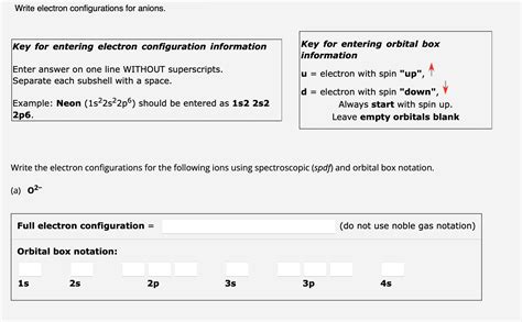 Solved Write Electron Configurations For Anions Key For