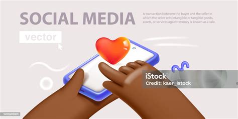 빨간 하트 아이콘이 있는 휴대폰을 들고 있다 심볼 디자인과 같은 사실적인 3d 렌더링 재미있는 만화 플라스틱 스타일의 벡터 아트 3차원 형태에 대한 스톡 벡터 아트 및 기타