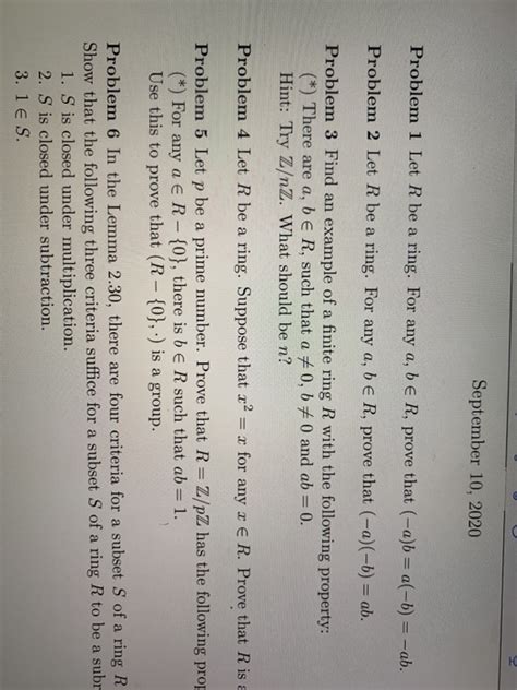 solved september 10 2020 problem 1 let r be a ring for any