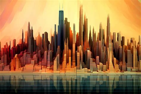 Premium Ai Image Chicago Skyline In Sunset With Skyline Reflects
