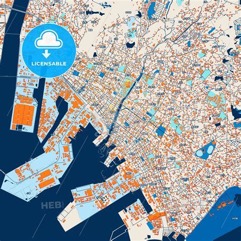 Colorful Ube Street Map With Labels And Buildings Hebstreits