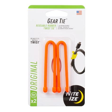 Nite Ize Gear Tie Reusable Rubber Twist Tie 6 In 2 Pack Bright Orange