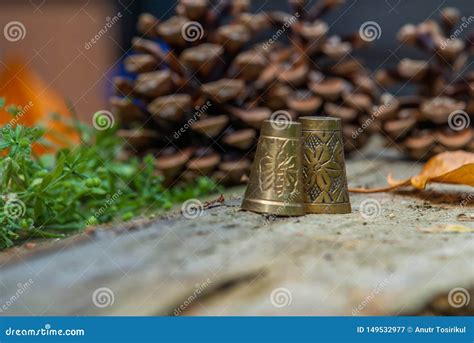 Two Brass Vintage Thimbles Stock Image Image Of Vintage 149532977