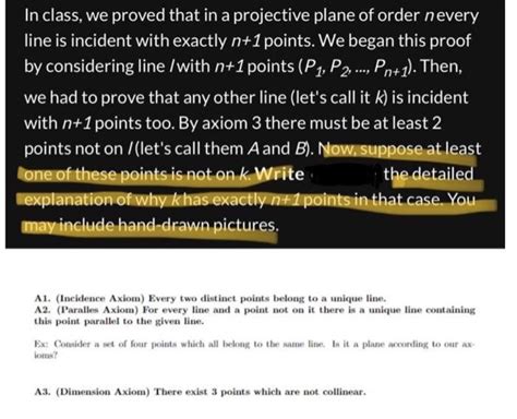 Solved In Class We Proved That In A Projective Plane Of