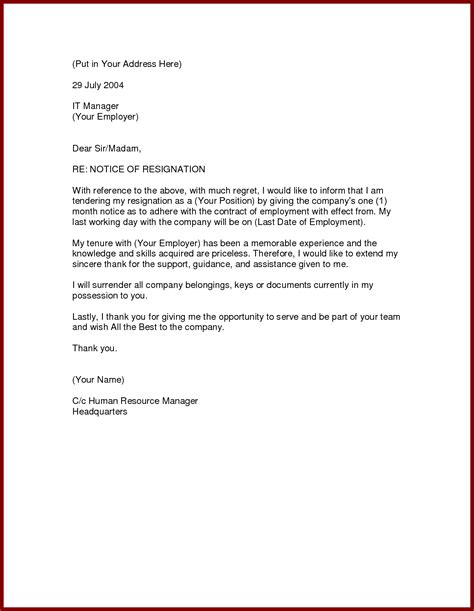 Resignation Letter Template 1 Month Notice