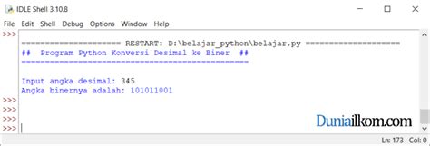 Latihan Program Python Konversi Bilangan Desimal Ke Biner