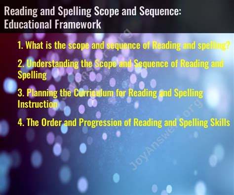 reading and spelling scope and sequence educational framework