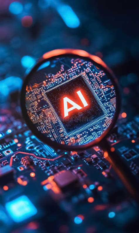 Magnifying Glass By Dedicated Ai Microchip Over Circuit Board Artificial Intelligence And Gpu