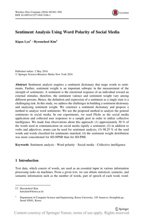 Sentiment Analysis Using Word Polarity Of Social Media Request Pdf